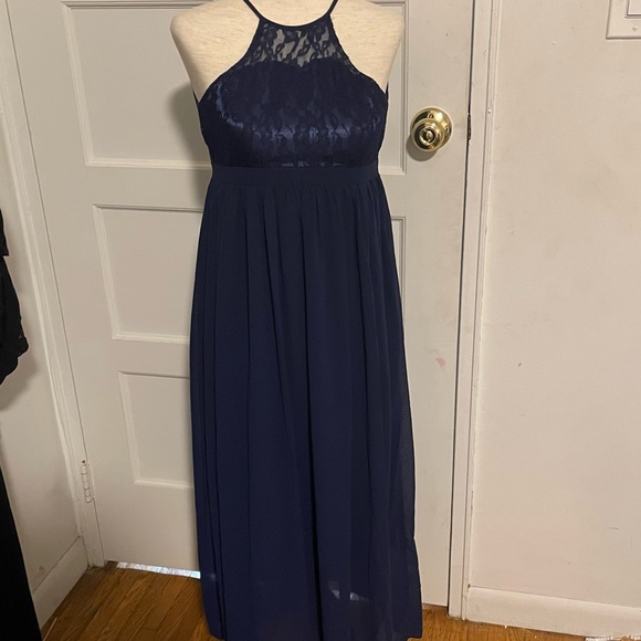 ieifel | Dresses | Iefiel Navy Blue Dress With Lace And Spaghetti ...